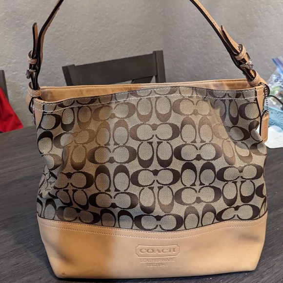 Coach | Bags | Coach Vintage Jacquard Leather And Fabric Tan Bag | Poshmark